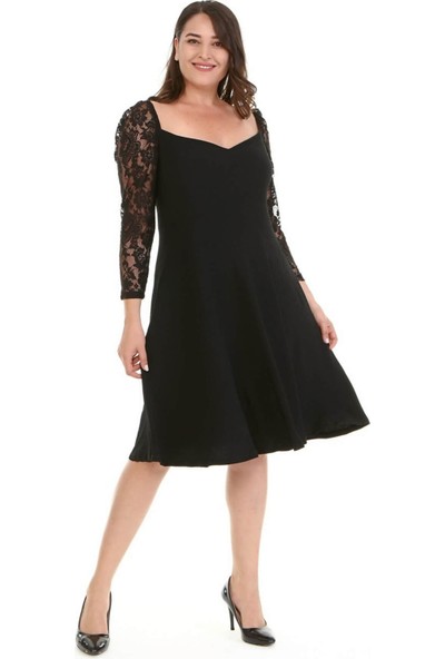 Myline Kare Yaka Kolları Dantelli Elbise Myline Kare Yaka Kolları Dantelli Elbise