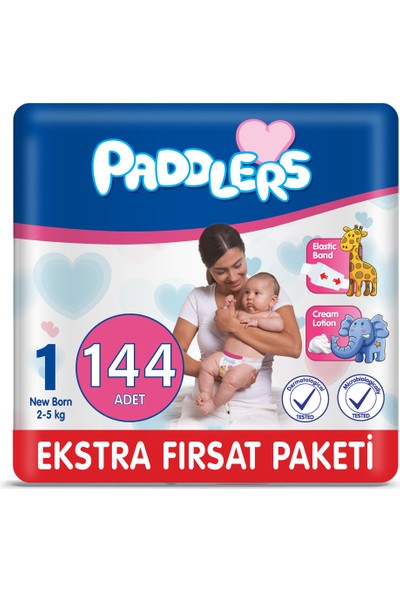 Paddlers Bebek Bezi 1 Numara Newborn 144 Adet (2-5 Kg) Ekstra Fırsat Paketi Paddlers Bebek Bezi 1 Numara Newborn 144 Adet (2-5 Kg) Ekstra Fırsat Paketi