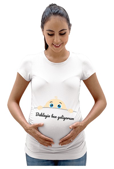Tisho Bekleyin Ben Geliyorum Kadın Hamile Tişört