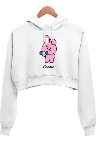 Tisho BT21 Cookie Kadın Crop Hoodie Kapüşonlu Sweatshirt