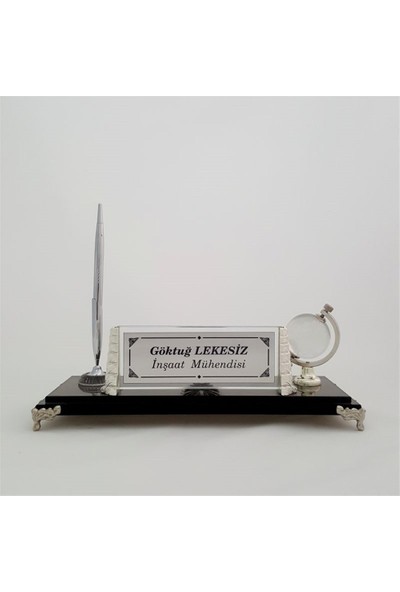 Altın Reklam Kişiye Özel Dünya Kristal İsimlik Siyah-Gümüş