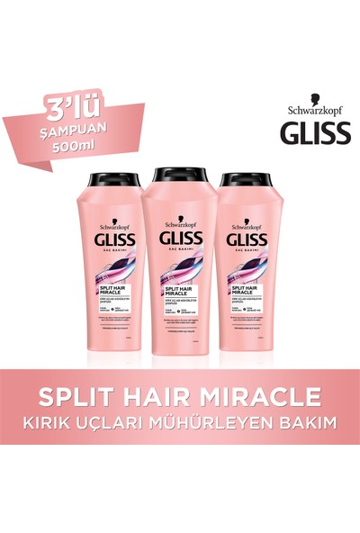 Gliss Split Hair Miracle Şampuan 500 ml x 3 Adet