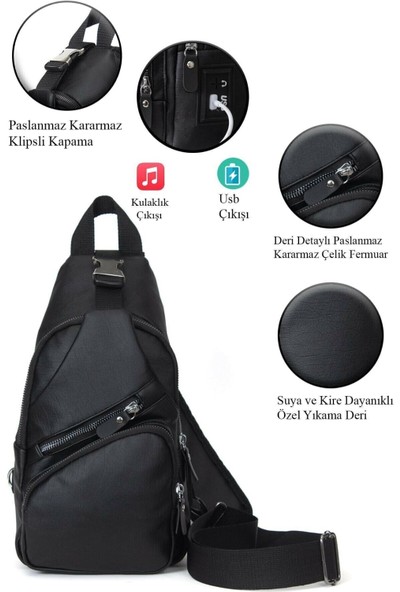 Kindfox Unisex Yıkama Deri USB Kulaklık Çıkışlı Çapraz Askılı Bel Omuz Çantası 32CM x 16CM Kindfox Unisex Yıkama Deri USB Kulaklık Çıkışlı Çapraz Askılı Bel Omuz Çantası 32CM x 16CM