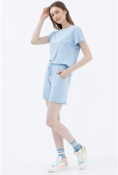 Sementa Rahat Kesim Penye Şort - Mavi