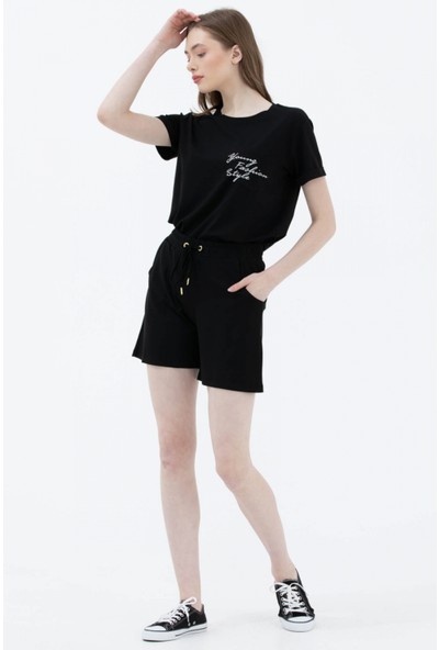 Sementa Rahat Kesim Penye Şort - Siyah