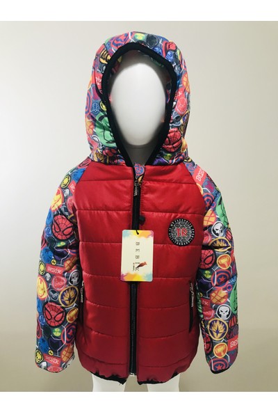 Bebik Kırmızı Baskılı Kapitone Çocuk Mont
