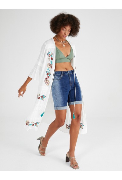 Faik Sönmez Çiçek Nakışlı Uzun Kimono 62422