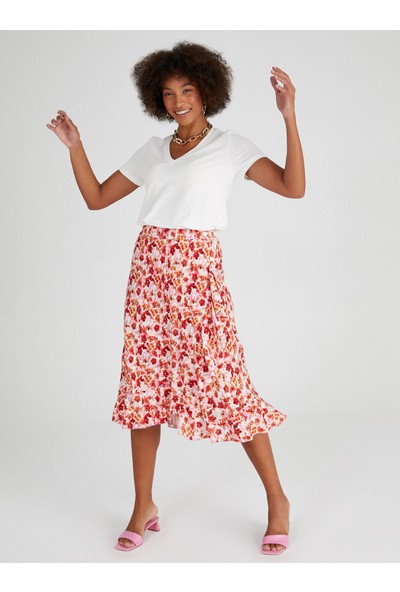 Faik Sönmez Fırfır Detaylı Çiçek Desen Etek 63232 Faik Sönmez Fırfır Detaylı Çiçek Desen Etek 63232