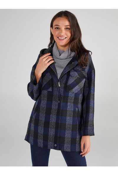 Faik Sönmez Beli Tünelli Kapişonlu Kareli Kaban 63309