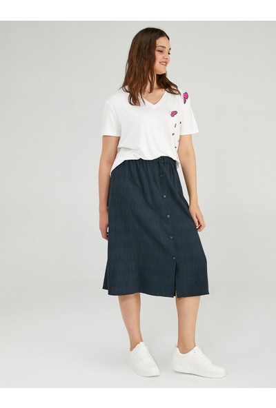 Faik Sönmez Kendinden Dokulu Düğmeli Etek 63234