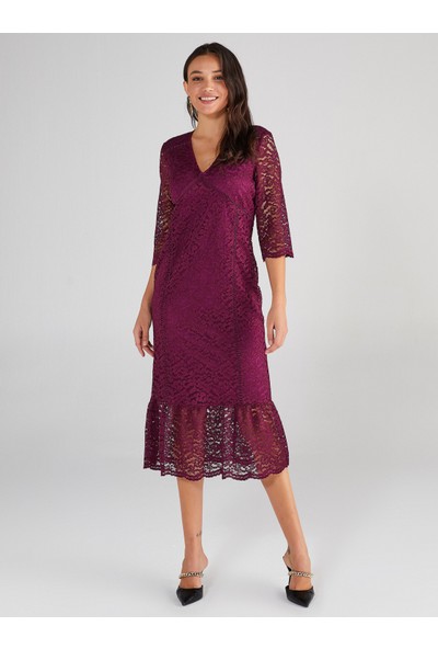 Faik Sönmez 3/4 Kol Dantel Abiye Elbise 63107