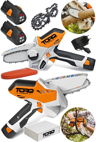 Torq Power Şarjlı Testere Saw-58 V 6 Ah Yeni Nesil Li-On Batarya Çift Akülü Dal Budama Bıçkı Makinası Torq Power Şarjlı Testere Saw-58 V 6 Ah Yeni Nesil Li-On Batarya Çift Akülü Dal Budama Bıçkı Makinası