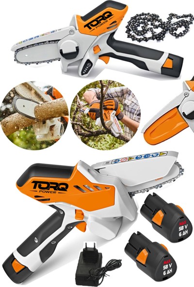 Torq Power Saw-58 V 6 Ah Yeni Nesil Li-On Batarya Çift Akülü Testere Dal Budama Bıçkı Makinası Torq Power Saw-58 V 6 Ah Yeni Nesil Li-On Batarya Çift Akülü Testere Dal Budama Bıçkı Makinası