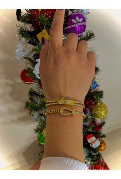 Royal Steels Altın Kaplama Kadın Çelik Bileklik 2'li Kombin Set