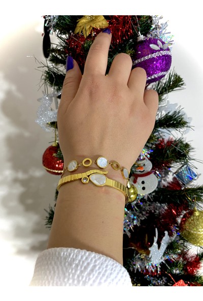 Royal Steels Altın Kaplama Kadın Çelik Bileklik 2'li Kombin Set