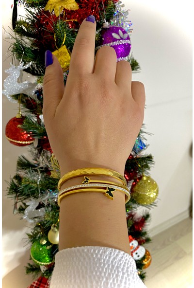 Royal Steels Altın Kaplama Kadın Çelik Bileklik 2'li Kombin Set