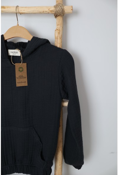 Organik Muslin Kapüşonlu Çocuk Sweat Antrasit