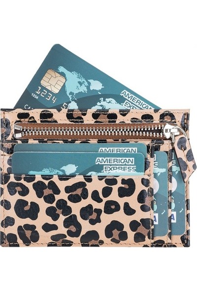 Zip Deri Kadın Fermuarlı Kartlık Leo-Ne Leopar