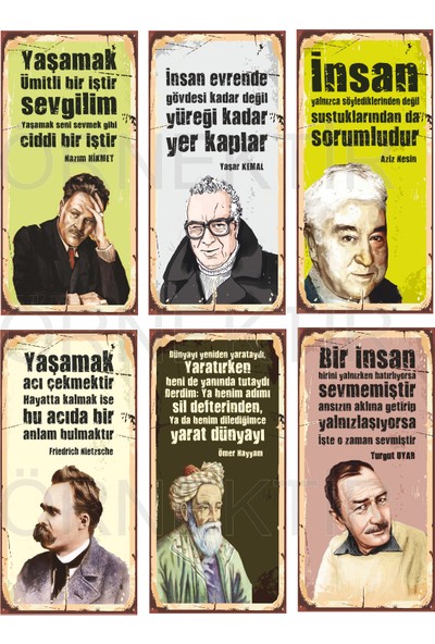 Hayat Poster Nazım Hikmet, Yaşar Kemal, Aziz Nesin, Nietzsche, Hayyam, Turgut Uyar 6lı Mini Ahşap Poster Seti Hayat Poster Nazım Hikmet, Yaşar Kemal, Aziz Nesin, Nietzsche, Hayyam, Turgut Uyar 6lı Mini Ahşap Poster Seti