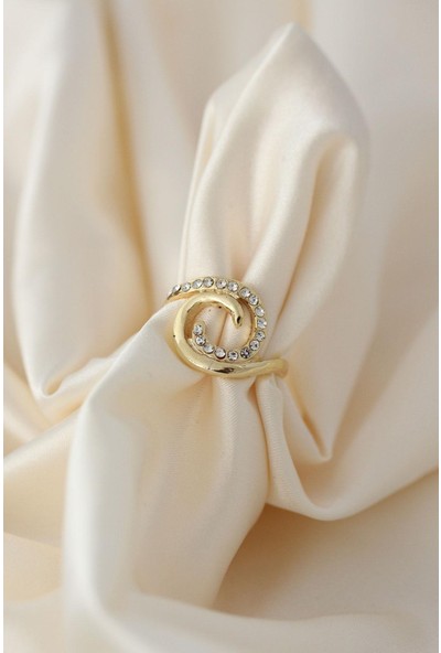 Clariss Gold Renk Metal Zirkon Taşlı Ayarlamalı Yüzük