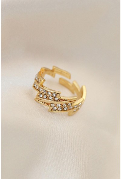 Clariss Ayarlamalı Altın Renk Metal Zirkon Taşlı Zikzak Yüzük