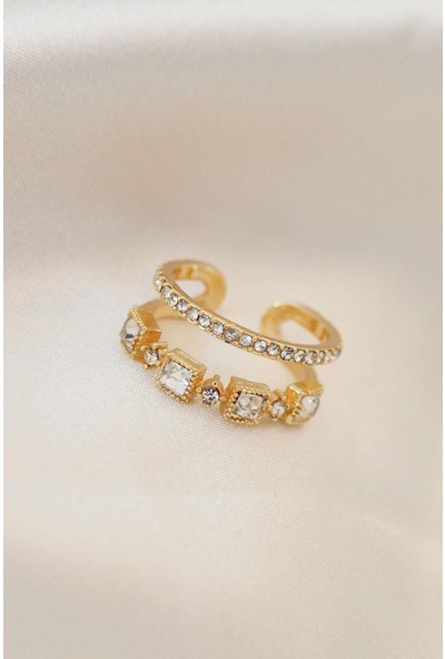 Clariss Ayarlamalı Gold Renk Metal Kare Zirkon Taşlı Yüzük
