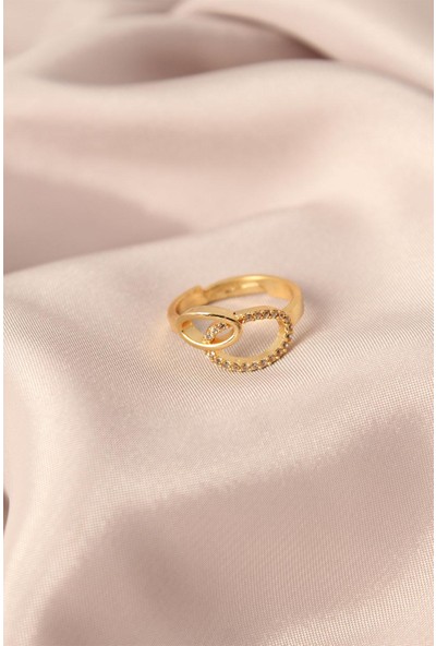 Clariss Altın Renk Metal Zirkon Taşlı Ayarlanabilir Kadın Yüzük