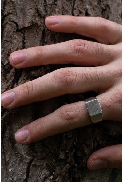 Megalaksi Kare Şekilli Model Figürlü Ayarlanabilir Unisex Gümüş Kaplama Yüzük