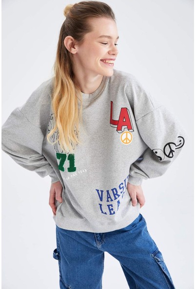 DeFacto Oversize Fit Kolej Baskılı Bisiklet Yaka Sweatshirt X1377AZ22SP