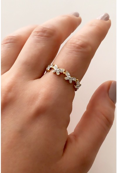 ÇLK Accessories Çelik Ayarlanabilir Taşlı Sıralı Kelebek Çelik Yüzük TRYÜZÜK1170 Y34003