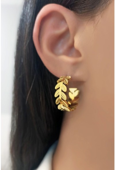 ÇLK Accessories Çelik Yaprak Figür Halka Çelik Küpe TRKÜPE34218 B34003 ÇLK Accessories Çelik Yaprak Figür Halka Çelik Küpe TRKÜPE34218 B34003
