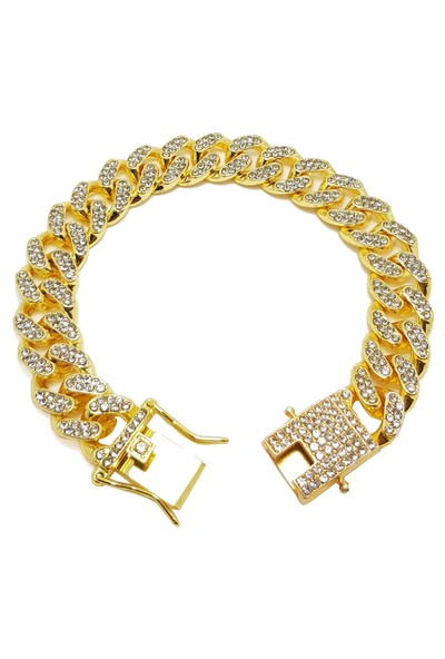Chavin 12 Mm. Kalın Taşlı Gold Alloy Bayan Bileklik ER02SR