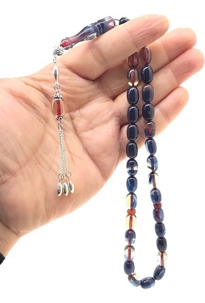 Şamil Tesbih Ateş Kehribar Tesbih 925 Ayar Gümüş Püsküllü Tesbih