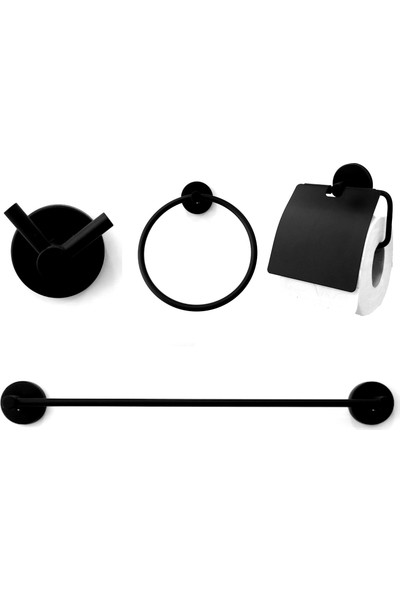 Fndhome Siyah Banyo 4 Lü Set Yuvarlak Havluluklu