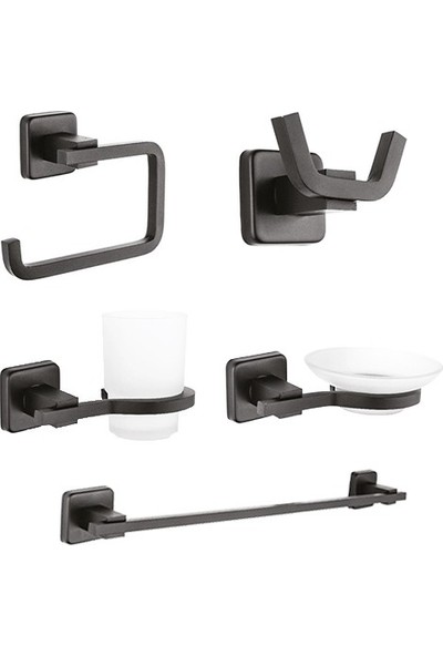 Fnd Home Fndhome Banyo Aksesuar Siyah Kare 5 Li Set Uzun Havluluklu Fnd Home Fndhome Banyo Aksesuar Siyah Kare 5 Li Set Uzun Havluluklu