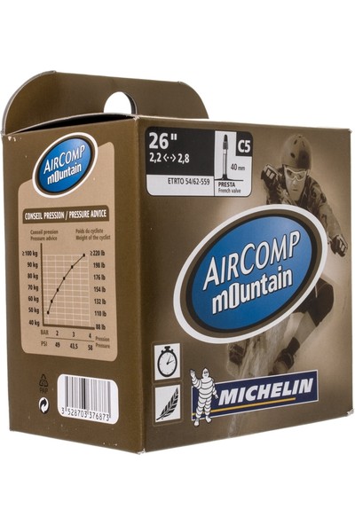 Michelin Aircomp Mountain C5 26x2.20-2.80 FV (İnce Valf) 40MM İç Lastik Michelin Aircomp Mountain C5 26x2.20-2.80 FV (İnce Valf) 40MM İç Lastik
