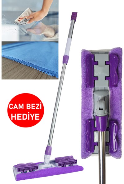 Sihirli Mop Istediğin Bezi Tak Kullan Teleskopik Saplı + Yedek Bez + Cam Bezi