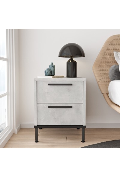 Robin Home Diego Komodin 2 Çekmece Metal Ayaklı Taş Siyah DG24-TL Robin Home Diego Komodin 2 Çekmece Metal Ayaklı Taş Siyah DG24-TL