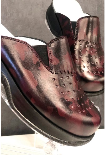 Çizgi Medikal Klasik Gold Vişne Kamuflaj Kadın Sabo Terlik Doktor Hemşire Hastane Terliği