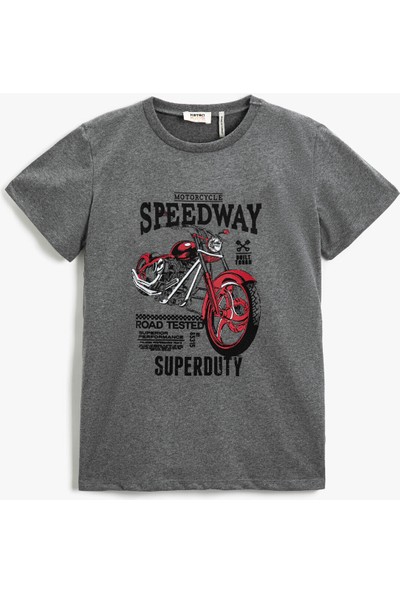 Koton Motorsiklet Baskılı Kısa Kollu Tişört Bisiklet Yaka