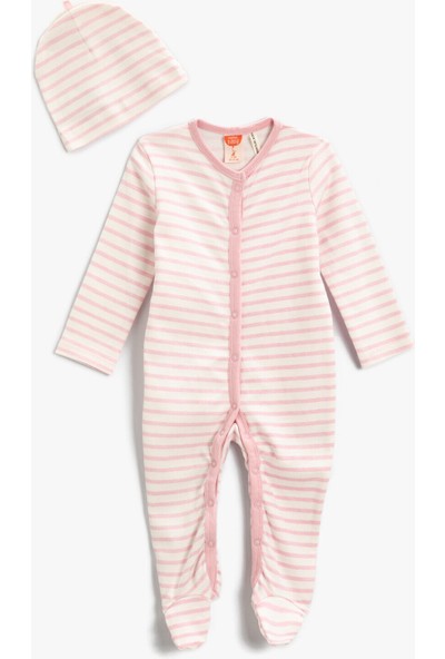 Koton Uzun Kollu Çizgili Çıtçıtlı Zıbın Bere Seti Pamuklu Koton Uzun Kollu Çizgili Çıtçıtlı Zıbın Bere Seti Pamuklu