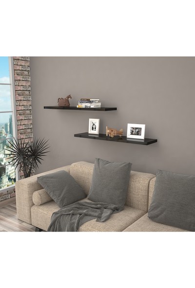 Kt Mobilya Uçan Duvar Rafı 50-50 cm Siyah Gizli Raf Aparatlı