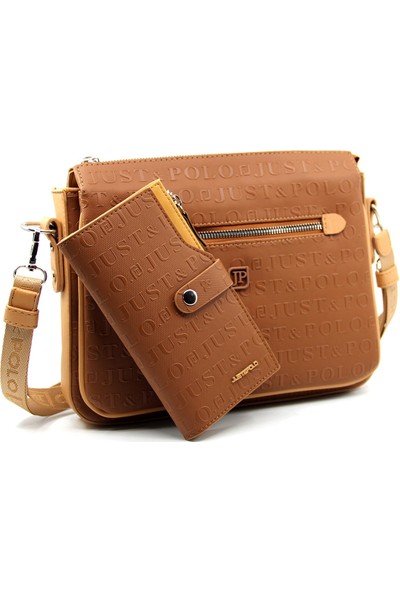 Just Polo Kadın 3 Bölmeli Ayarlanabilir Uzun Askılı Postacı Çanta ve Cüzdan Kombini PBU4013-1001