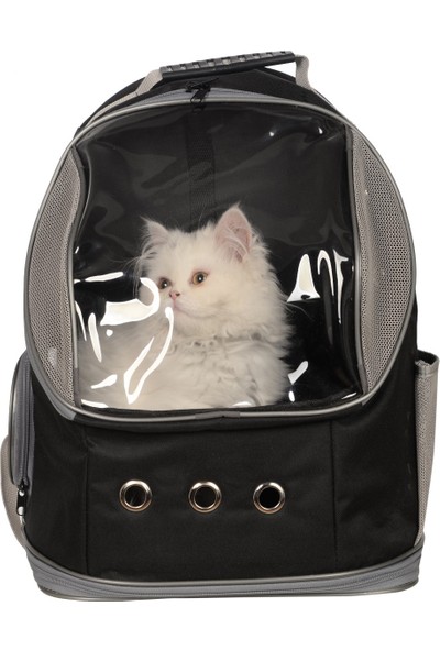 Tropheus Çanta Ufo Kedi ve Köpek Seyahat Çantası Ön Şeffaf Astronot Siyah