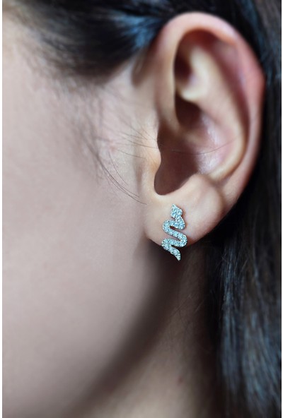 Parmas Design Yılan Tasarım Zirkon TAŞLI 925 Ayar Gümüş Kadın Küpe