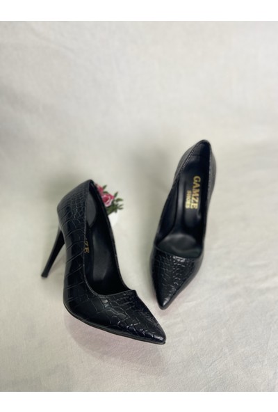 Gamze Shoes Siyah Kroka 10 cm Topuk