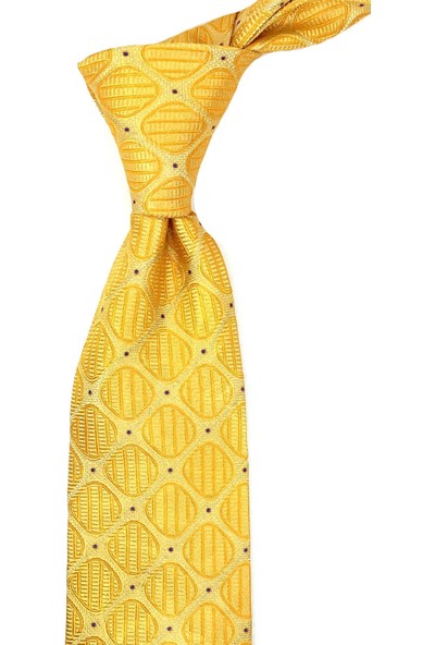 Kravatkolik Melili Style Sarı Kendinden Desen Italyan Ipek Kravat İK1056