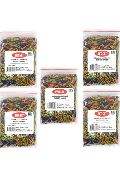 Ekoset 5 Renkli Kauçuk Paket Ambalaj Para Lastiği 40LIK 5.000 Adet Ekoset 5 Renkli Kauçuk Paket Ambalaj Para Lastiği 40LIK 5.000 Adet