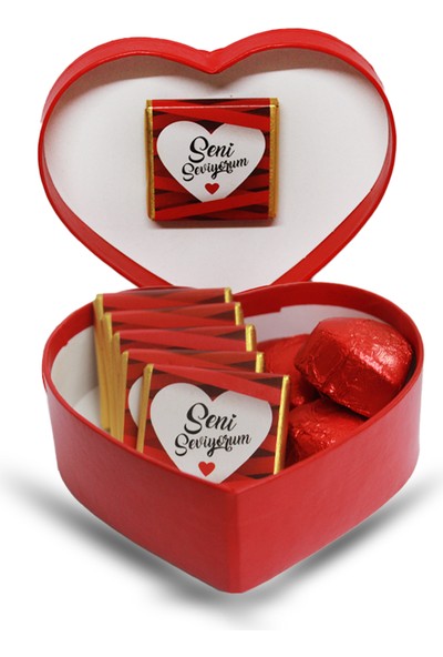 Kırmızı Kalpli Kutu ve Seni Seviyorum Çikolataları