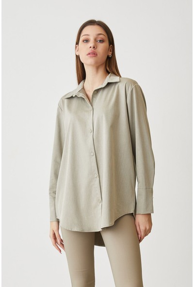 Lime Moda Düğmeli Gömlek-Açık Haki